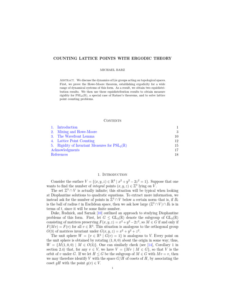 Counting Lattice Points With Ergodic Theory | PDF | Lie Algebra | Group (Mathematics)