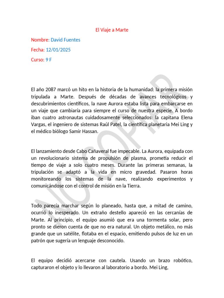 El Viaje A Marte | PDF | Marte | Vuelo espacial