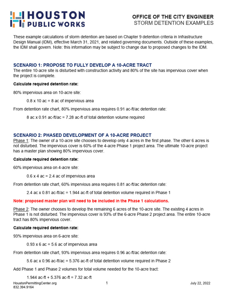 Storm Detention Calculation Examples | PDF | Drainage Basin | Road Surface