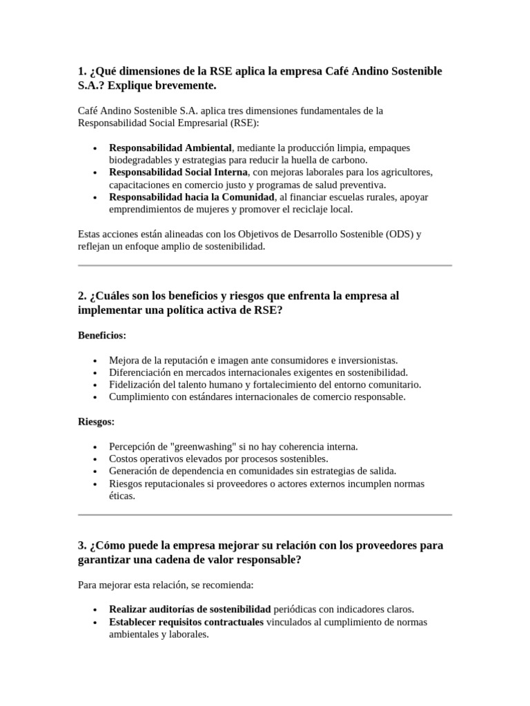 Estudio Caso Cafe Andino Sostenible | PDF | Responsabilidad social corporativa | Sustentabilidad