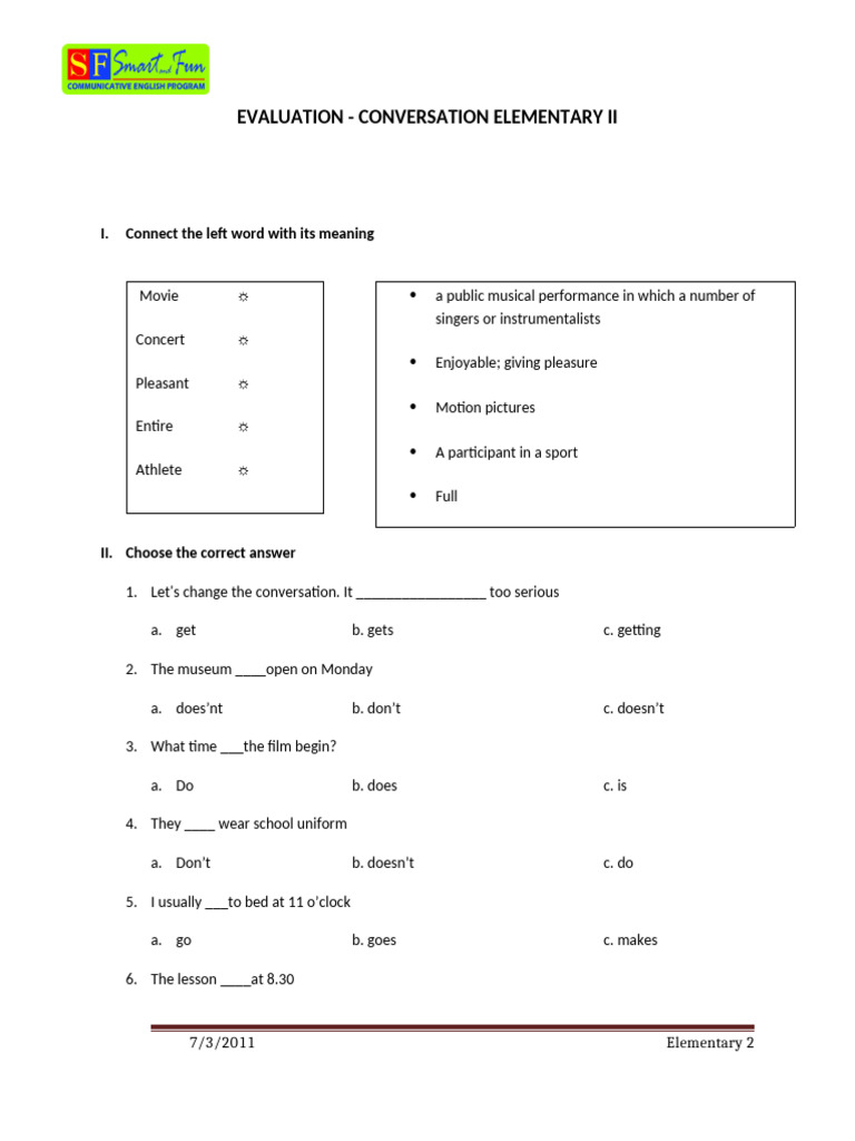 Conversation C2-EVALUATION Elementary 2 | PDF | Coca Cola | Soft Drink