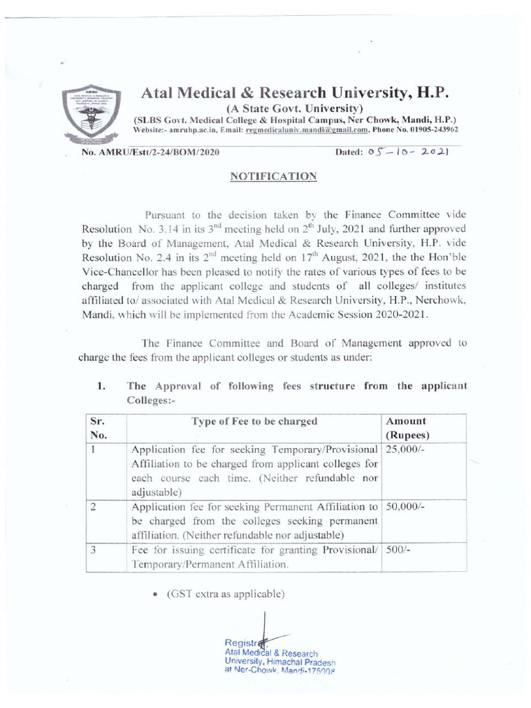 Exam Fees Notification | PDF