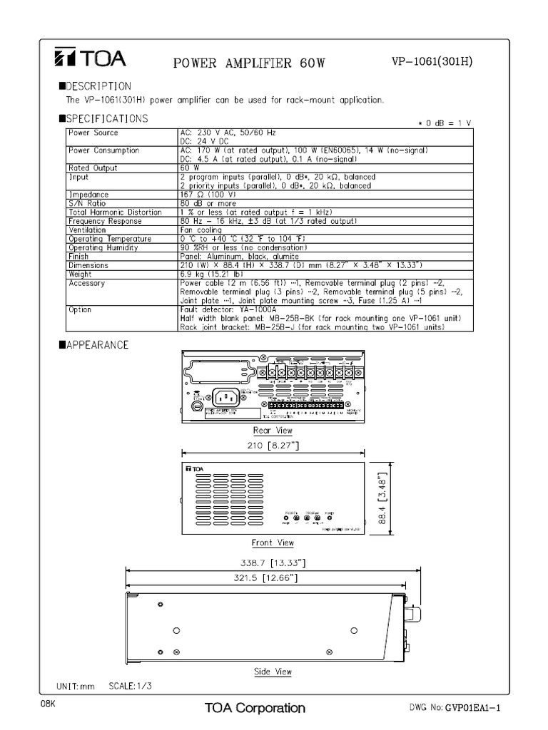 1434 VP 1061 Power Amplifier 60w (301h Version) Specification | PDF