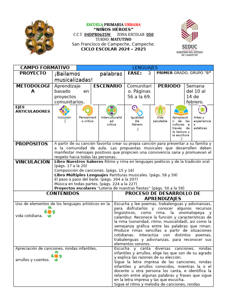 1° A Plan Semana Del 17 Al 21 de Febrero P Bailamos Palabras ...