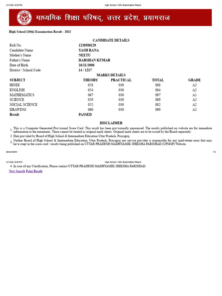 High School (10th) Examination Result | PDF