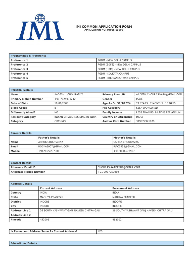 Application Form IMI 25 19500 | PDF | Graduate Management Admission ...