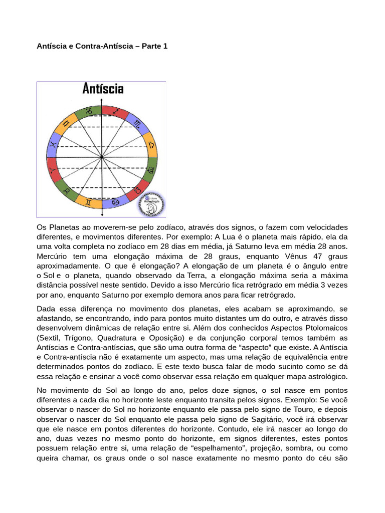 Antíscia e Contra-Antíscia na Astrologia | PDF | Zodíaco | Signo do zodíaco