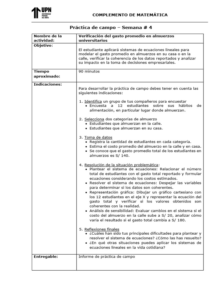 Práctica de Campo | PDF | Ecuaciones | Matemáticas Aplicadas