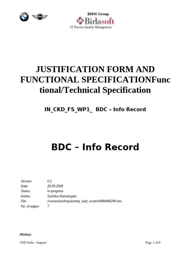 IN - CKD - FS - WP3 - BDC - Info Record - v02 | PDF | Specification ...