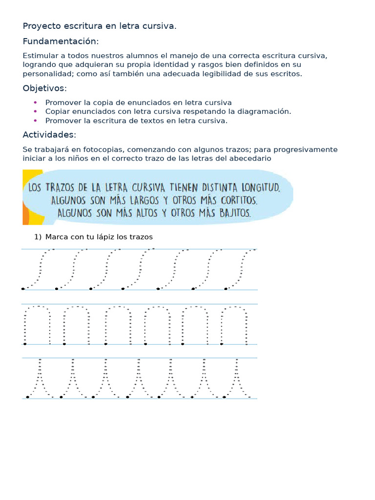 Proyecto Escritura en Letra Cursiva | PDF