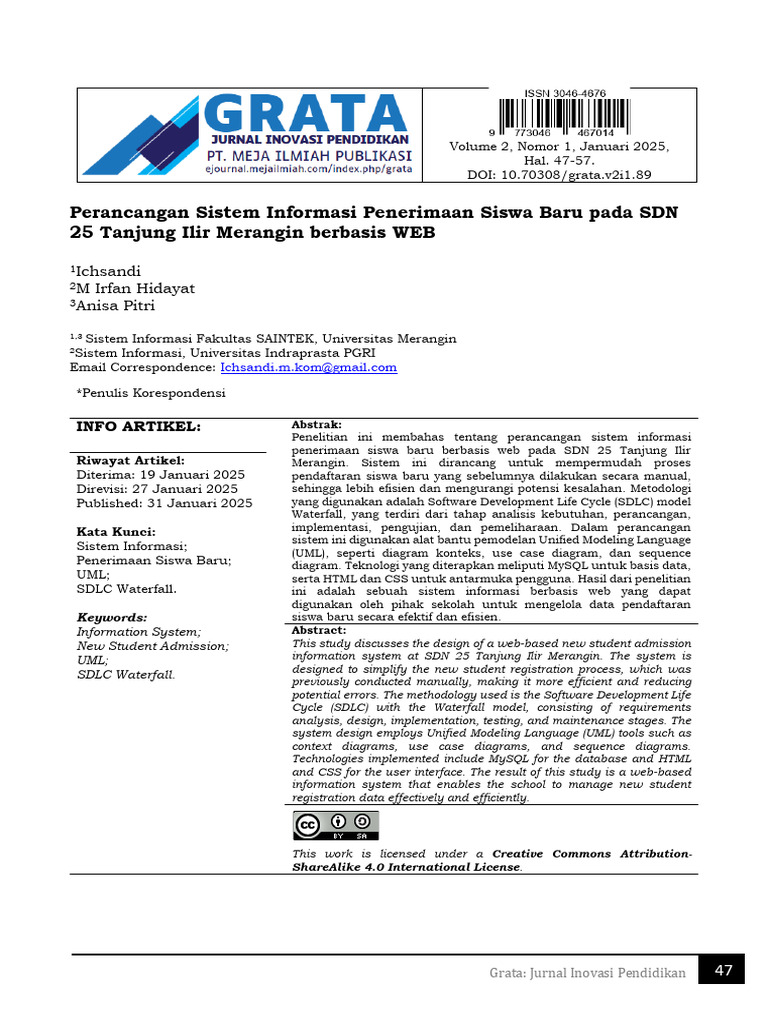 Perancangan Sistem Informasi Penerimaan Siswa Baru Pada SDN | PDF
