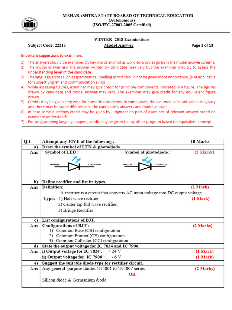 2018 Winter Model Answer Paper | PDF | Bipolar Junction Transistor ...