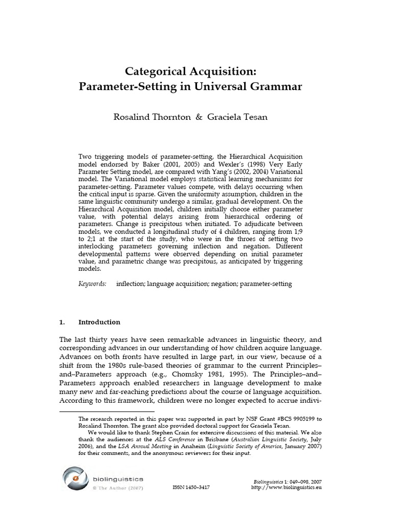 Parameter Model | PDF | Language Acquisition | Subject (Grammar)