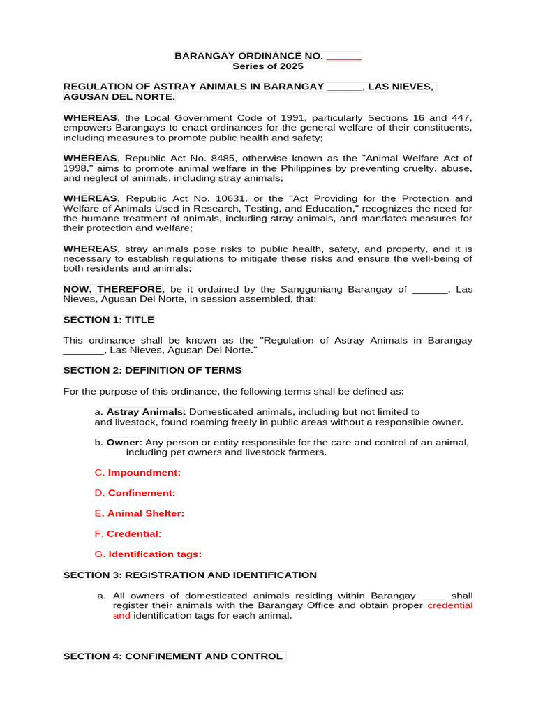 Astray Animal Ordinance - Final Draft | PDF | Animal Welfare | Animals ...