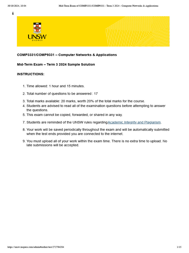 24T3COMP3331 Sample Solution | PDF | Domain Name System | Transmission Control Protocol