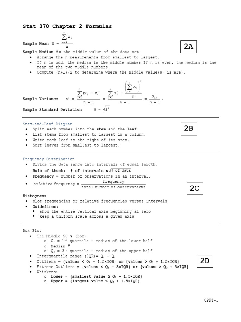 Statistical Formulas and Concepts Guide | PDF | Median | Errors And ...