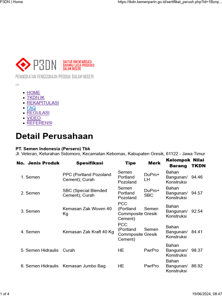 TKDN Semen Gresik | PDF