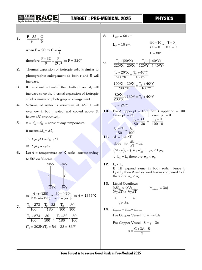 Thermal Physics Solutions for Pre-Med 2025 | PDF | Heat | Thermal Expansion
