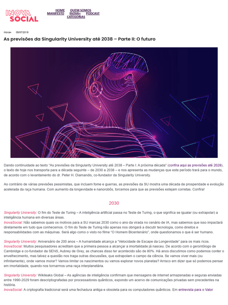 Previsões da Singularity University até 2038 | PDF | Inteligência ...