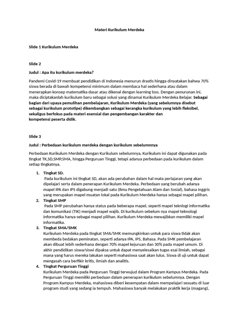 Panduan Kurikulum Merdeka di Indonesia | PDF