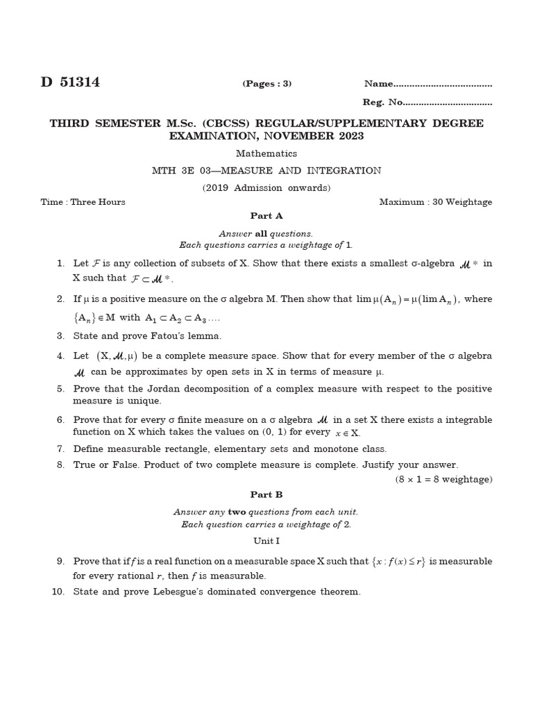 2023 MTH 3e 03 - 51314 - Measure and Integration | PDF | Measure ...