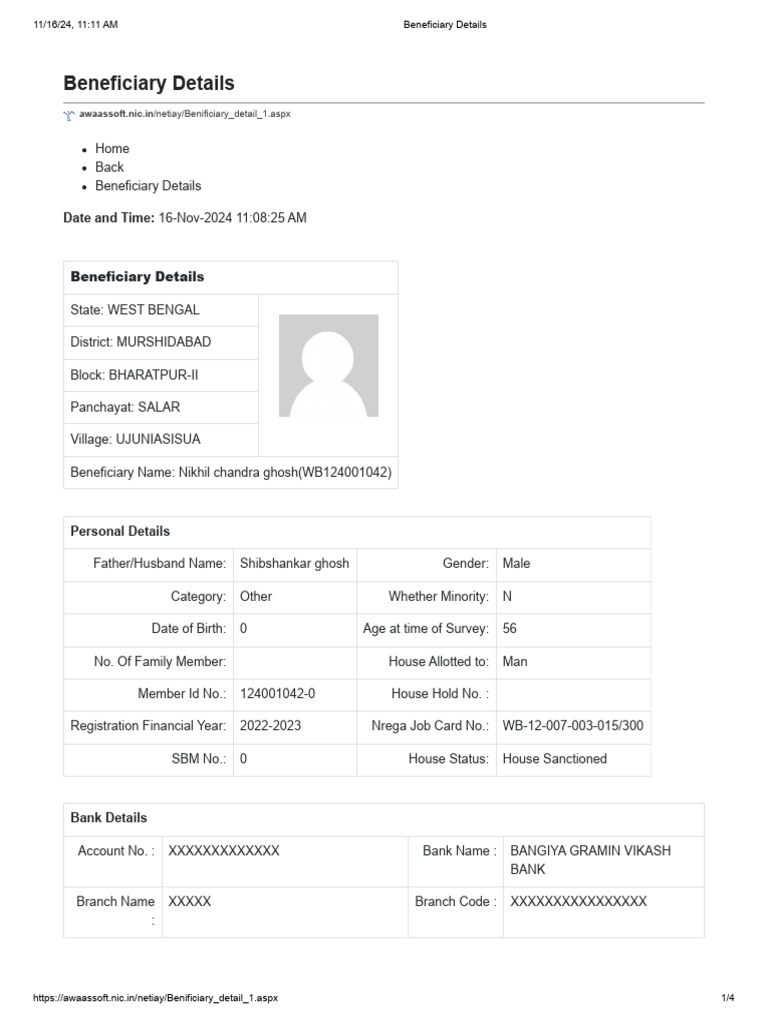 Beneficiary Details for PMAYG in WB | PDF | Economy Of India ...