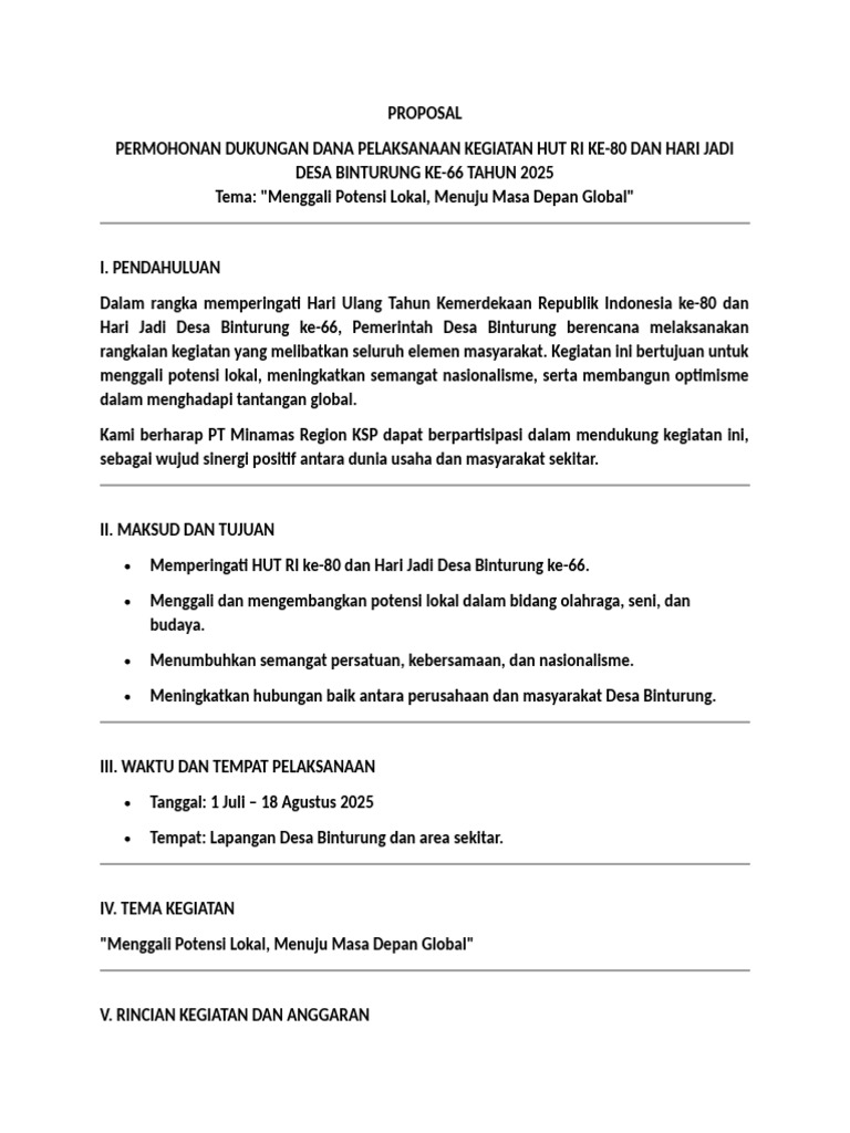 Proposal Desa Binturung Tahun 2025 | PDF
