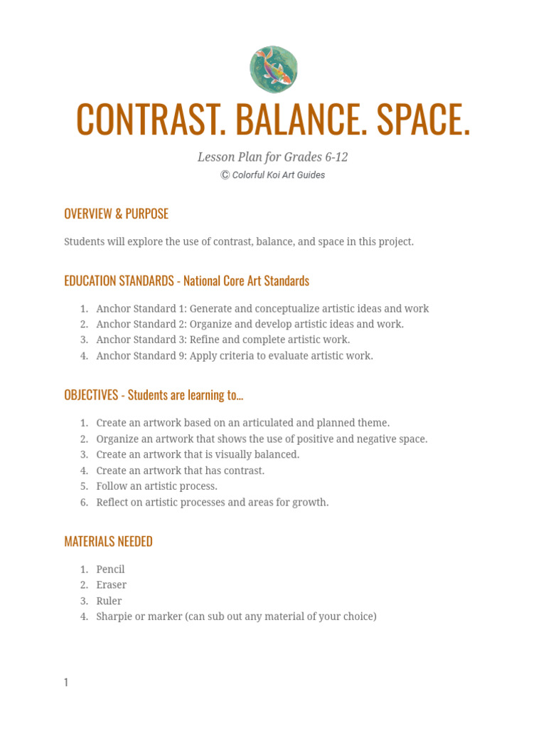 Contrast - Balance - Space - Lesson Plan | PDF