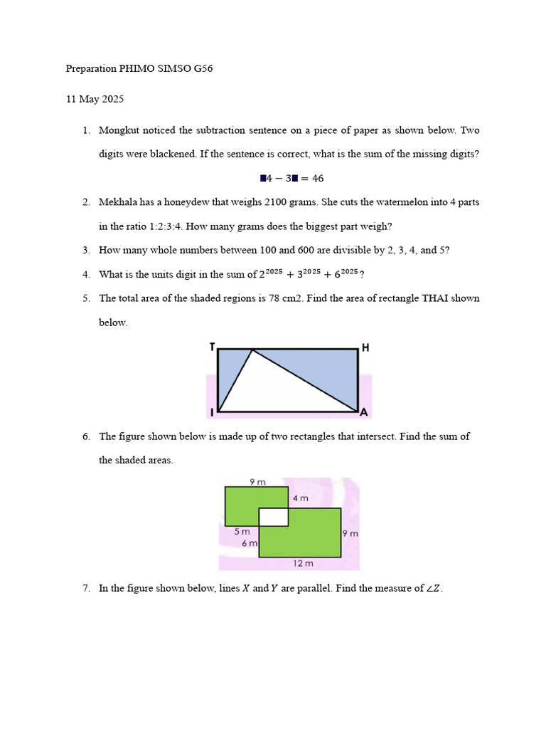 Preparation PHIMO SIMSO Grade 56 11 May 25 | PDF | Area | Triangle