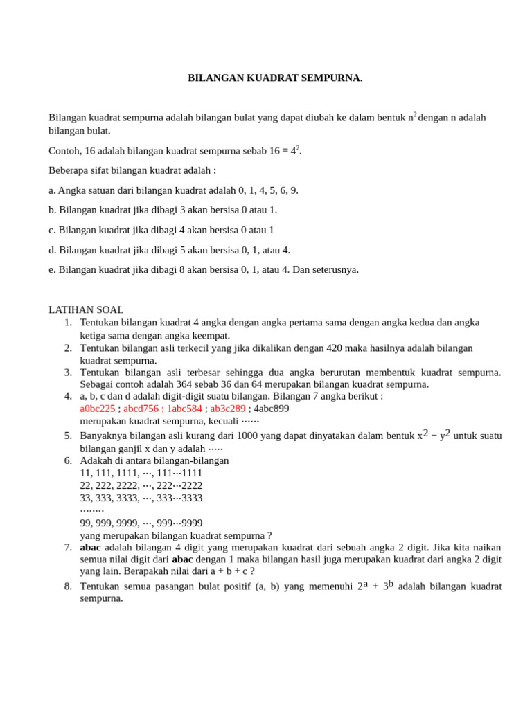 Bilangan Kuadrat Sempurna | PDF