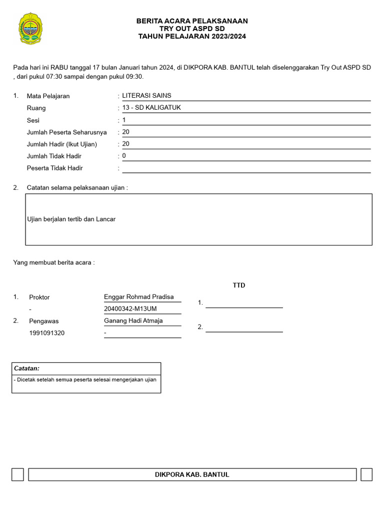 Cetak Berita Acara - SAINS | PDF