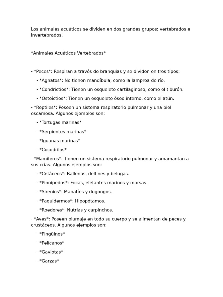 Clasificación de Animales Acuáticos | PDF | Esqueleto | Pescado
