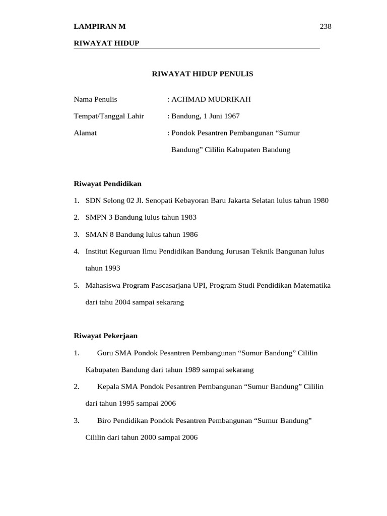 J. RIWAYAT HIDUP PENULIS (Lampiran M) | PDF