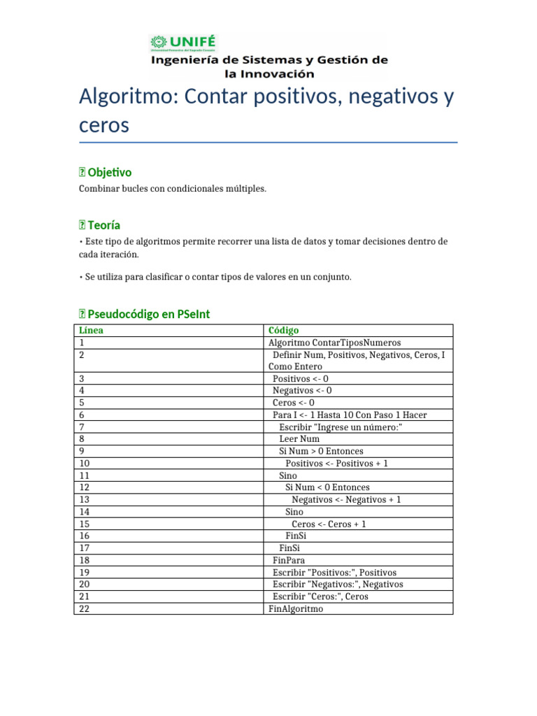 Contar Números: Positivos, Negativos y Ceros | PDF