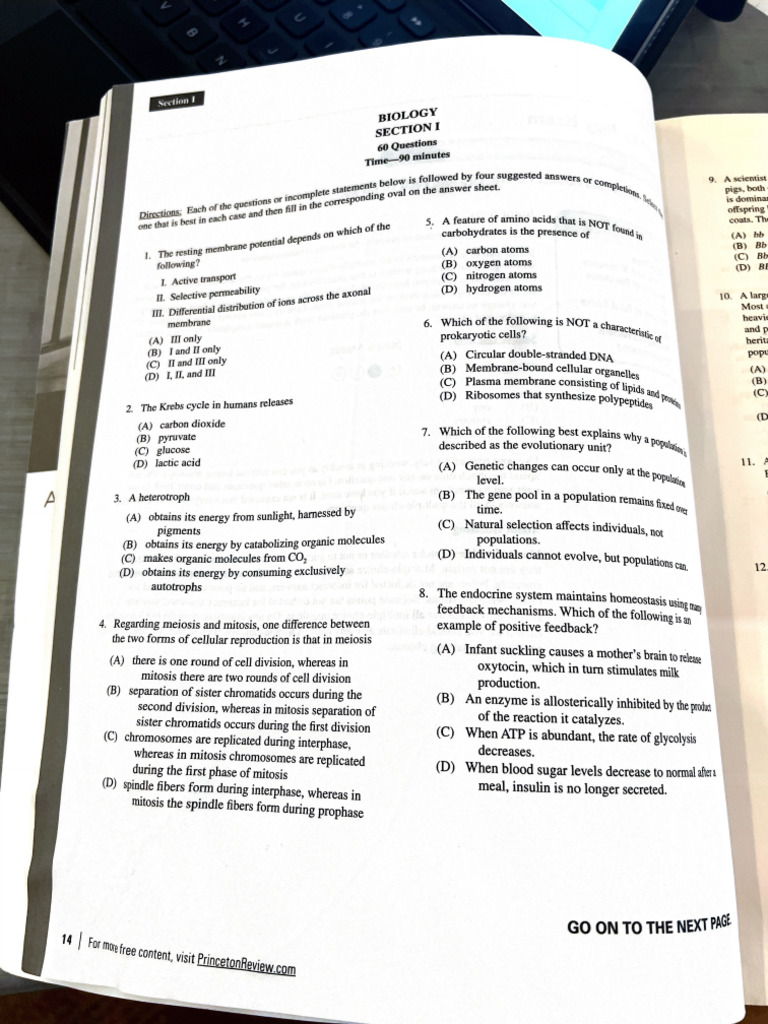 Princeton Review Practice Test 1 AP Bio | PDF