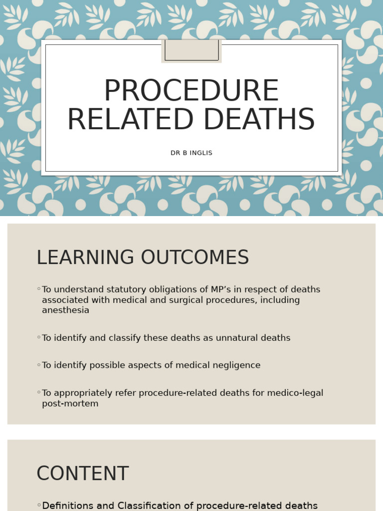 Procedure Related Deaths - Inglis | PDF | Burden Of Proof (Law) | Negligence