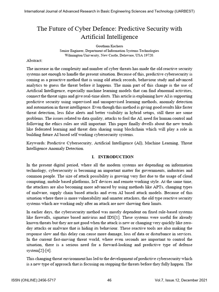 The Future of Cyber Defence: Predictive Security With Artificial Intelligence | PDF | Artificial ...