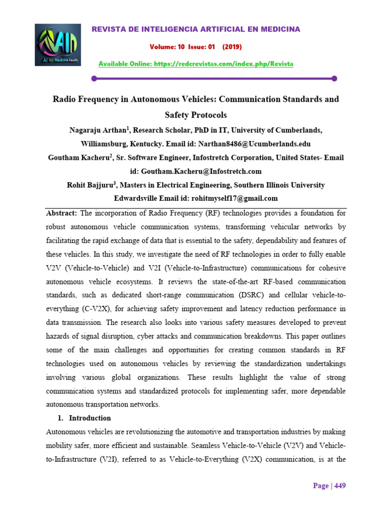 Radio Frequency in Autonomous Vehicles: Communication Standards and ...
