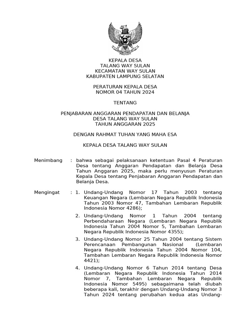 Perkades Penjabaran APB Desa 2025 | PDF