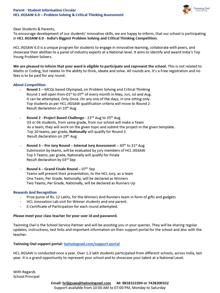 HCL Jigsaw 6.0 Competition Details | PDF | Learning | Education Theory