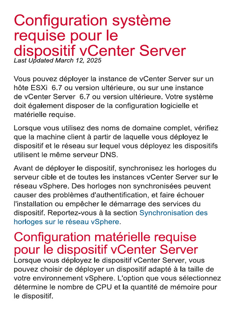 8-Configuration Système Requise Pour Le Dispositif Vcenter Server | PDF