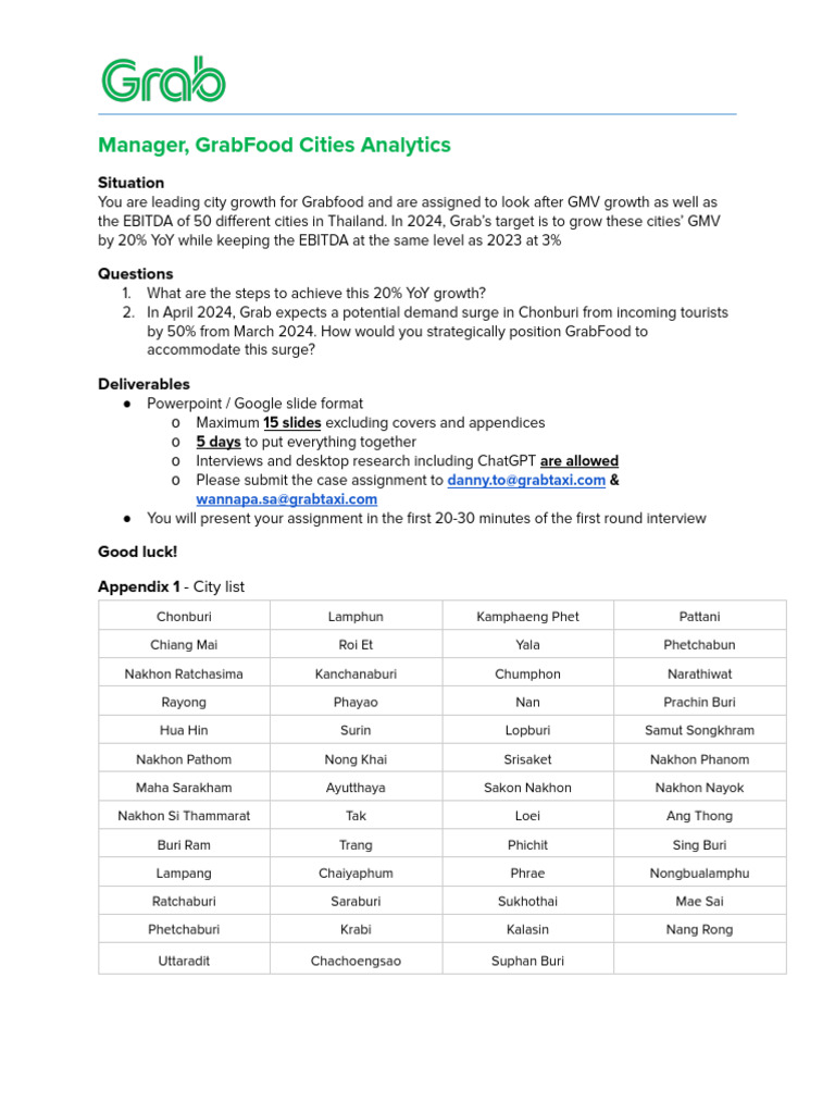 Grab Business Case Assignment - Manager, GrabFood Cities Analytics | PDF | Vehicles For Hire ...