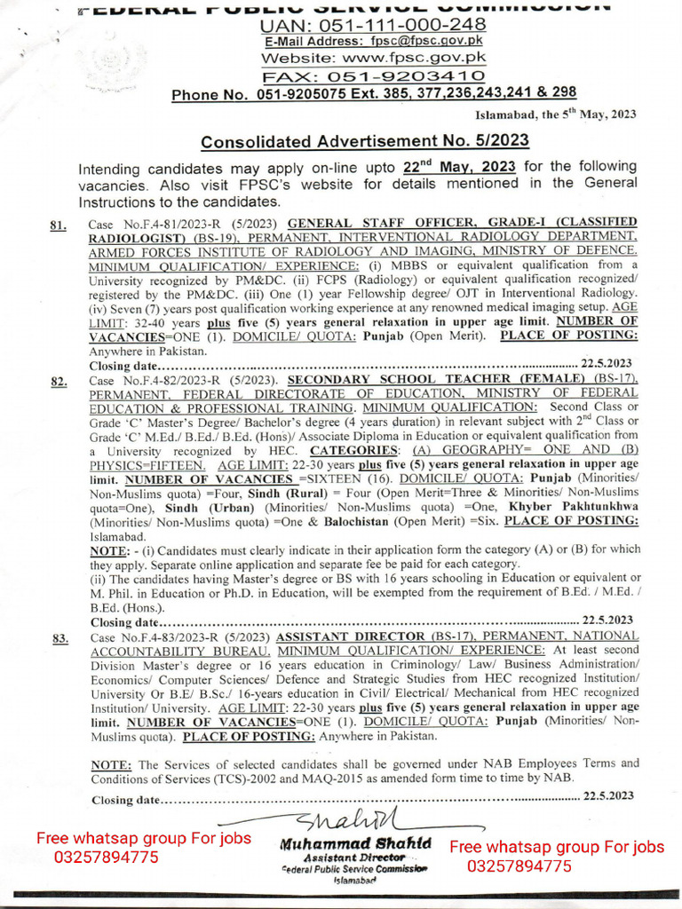 Today FPSC Jobs | PDF