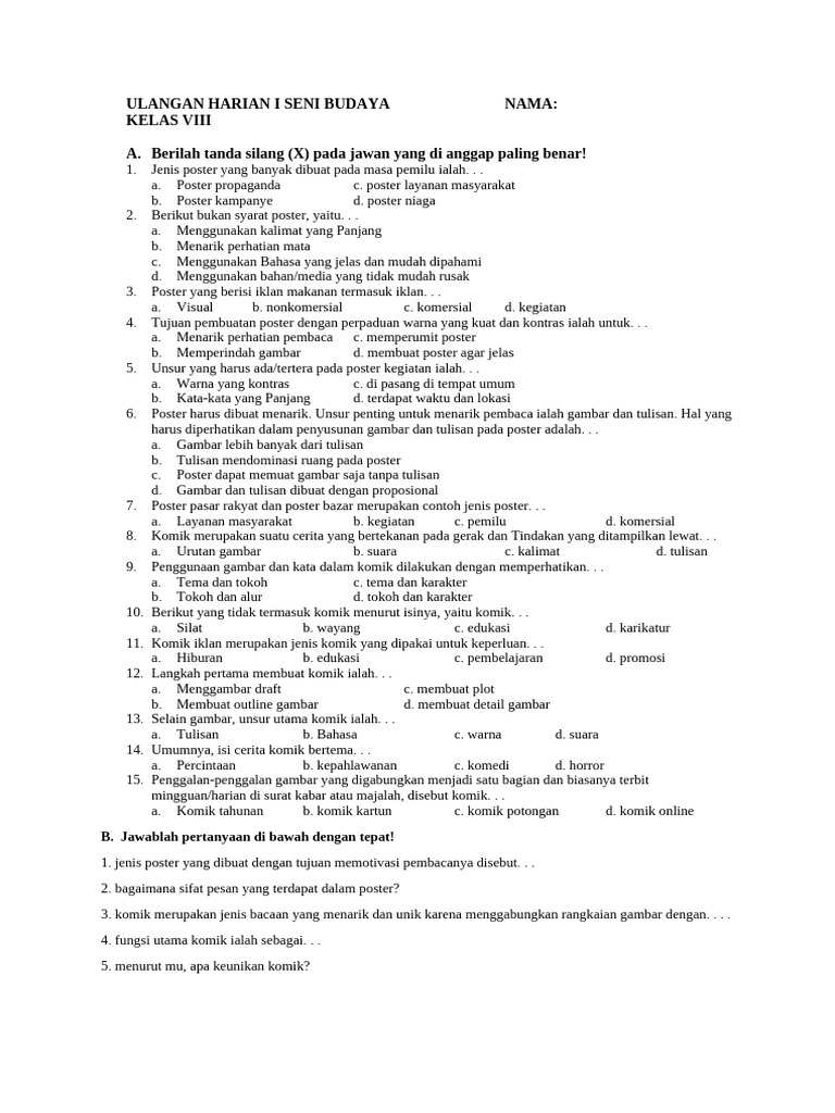 Soal Latihan Seni Budaya | PDF