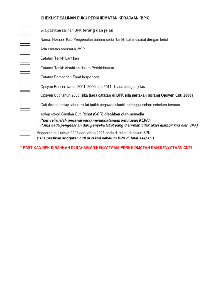 Check List Salinan BPK TRG | PDF