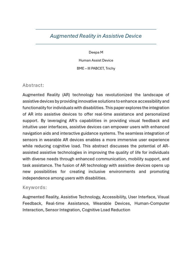 Augmented Reality in Assistive Device: Abstract | PDF