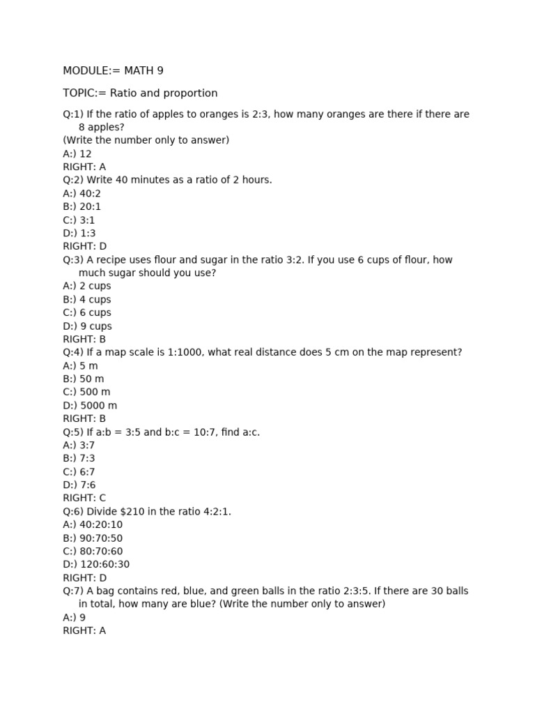 Ratio and Proportion - Grade 9 | PDF