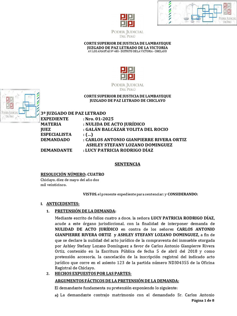 Sentencia Nulidad de Acto Jurídico Ta 1 - Parte 3 | PDF | Anulación | Ley procesal