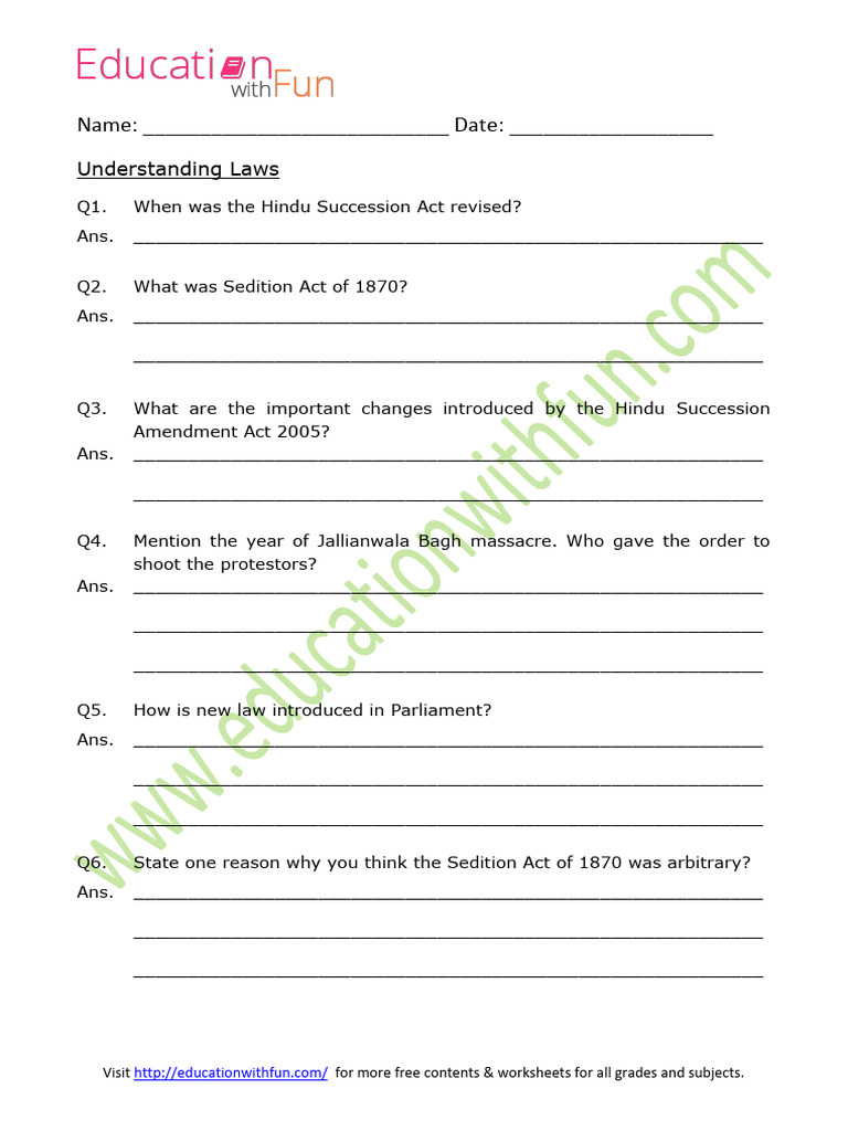 Understanding Laws Worksheet 1 | PDF | Government | Justice