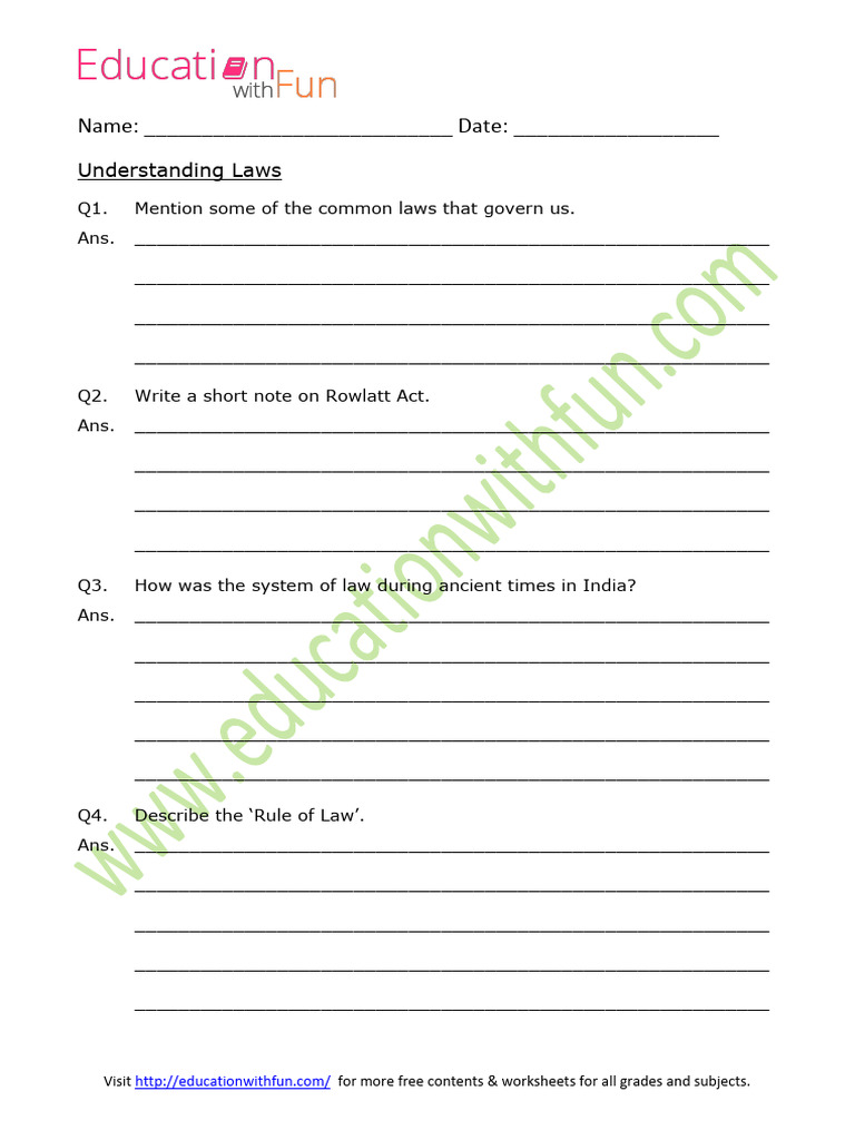 Understanding Laws Worksheet 2 | PDF | Justice | Crime & Violence